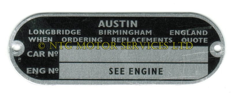 Austin Cambridge A55 A60 Plate - Car Number (AUSTIN)